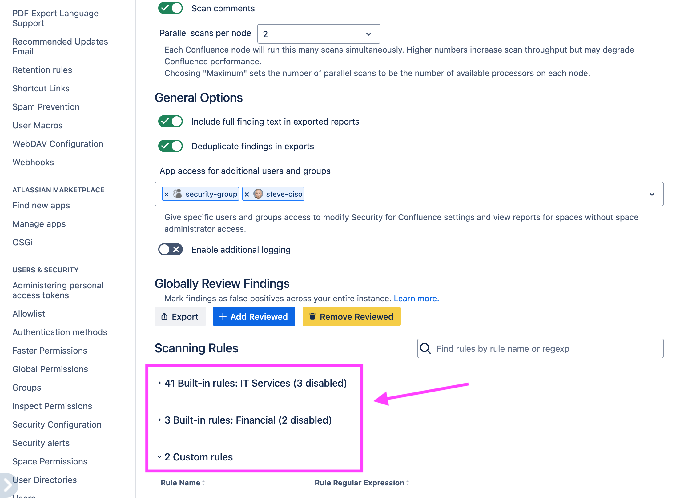 Enabling and Disabling Scanning Rules